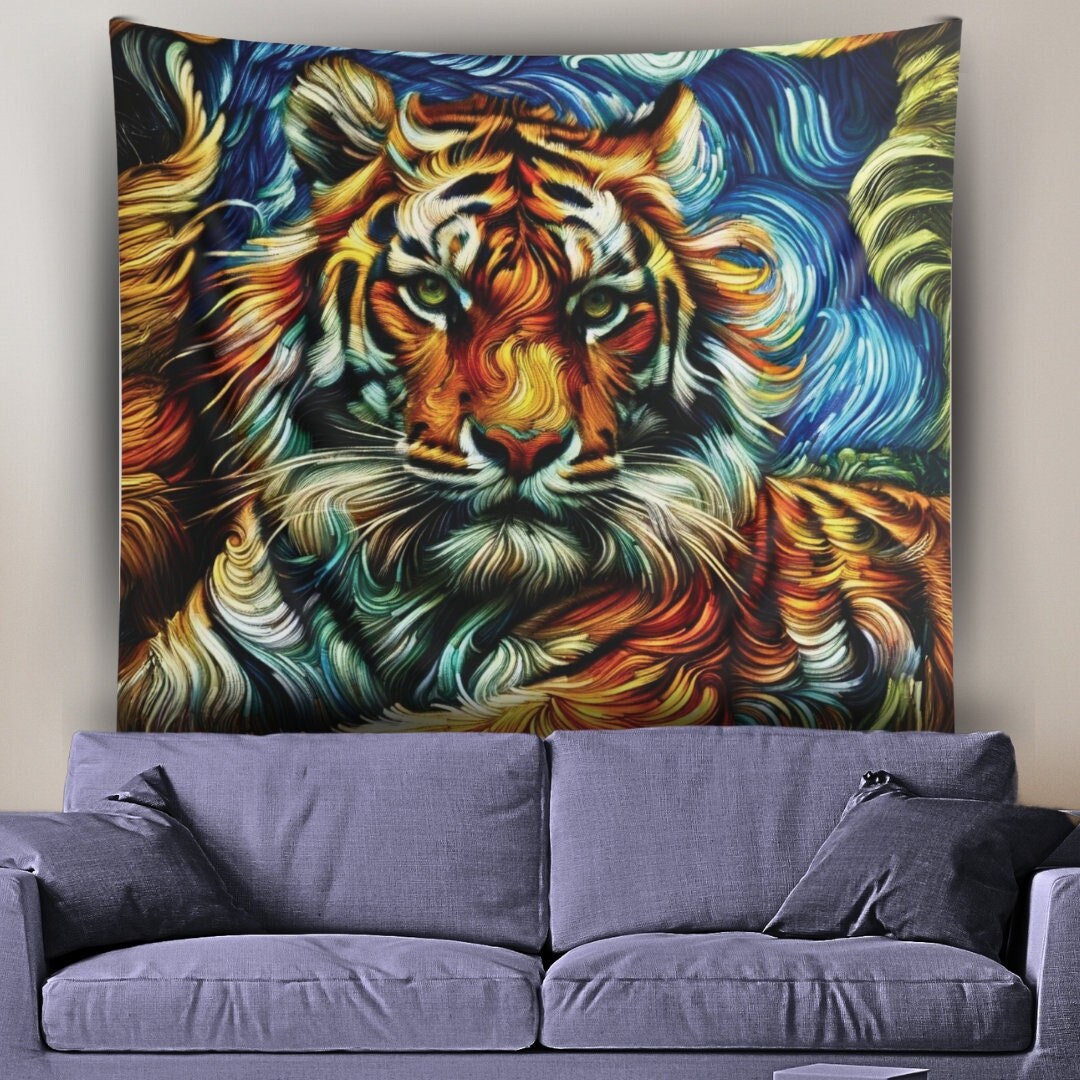 Swirling Artful Tiger Wall Hanging Tapestrie,colorful Artistic Jungle ...