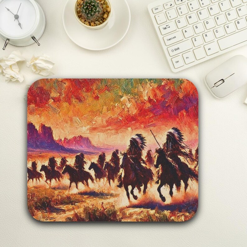 Wild West Mouse Pad, Native American Rectangle Desk Mat ,horse Riding ...