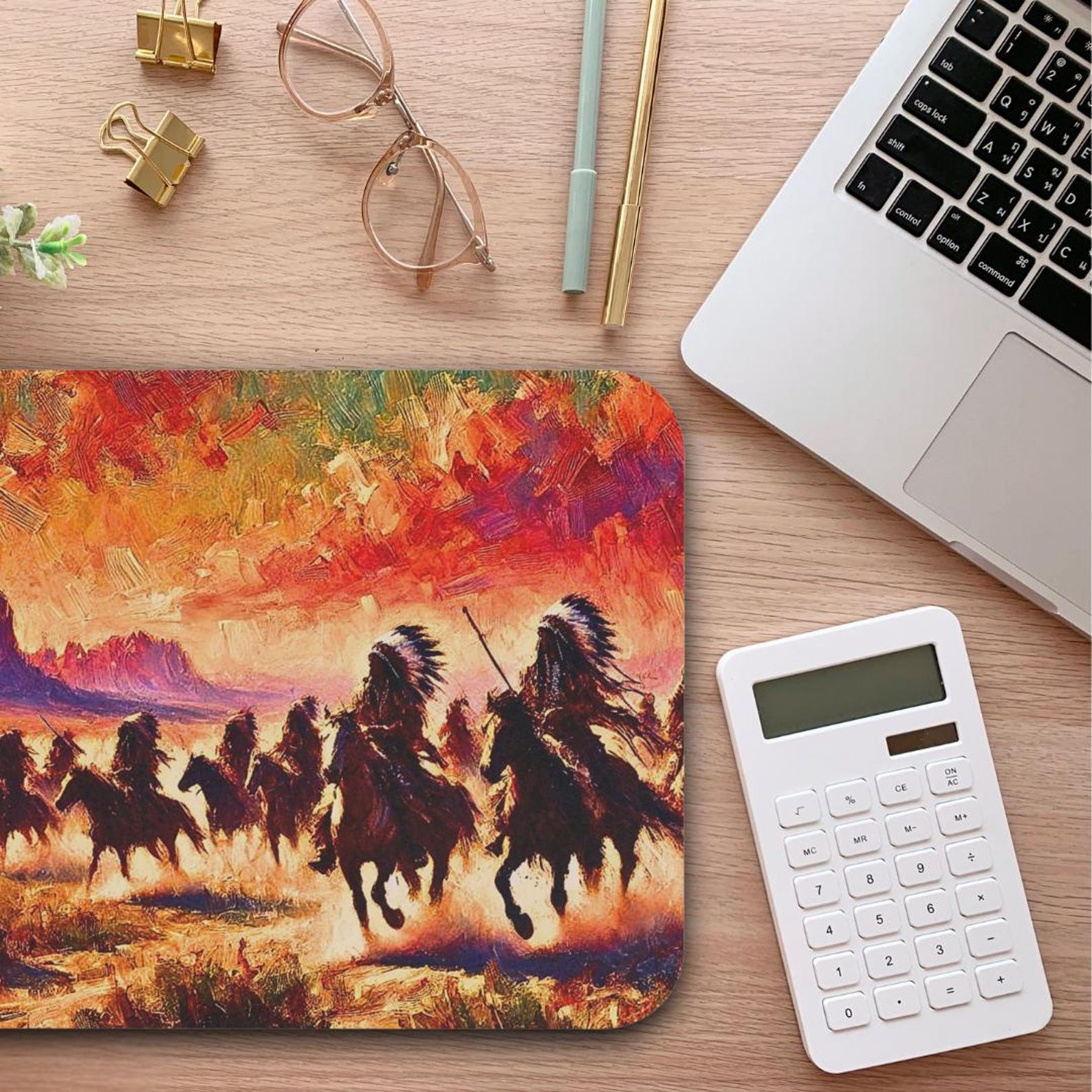 Wild West Mouse Pad, Native American Rectangle Desk Mat ,horse Riding ...