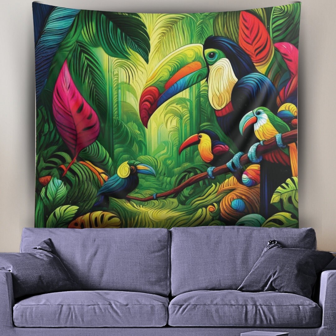 Tropical Rainforest Animals Art Jungle,colorful Tucan Boho Hanging Wall ...