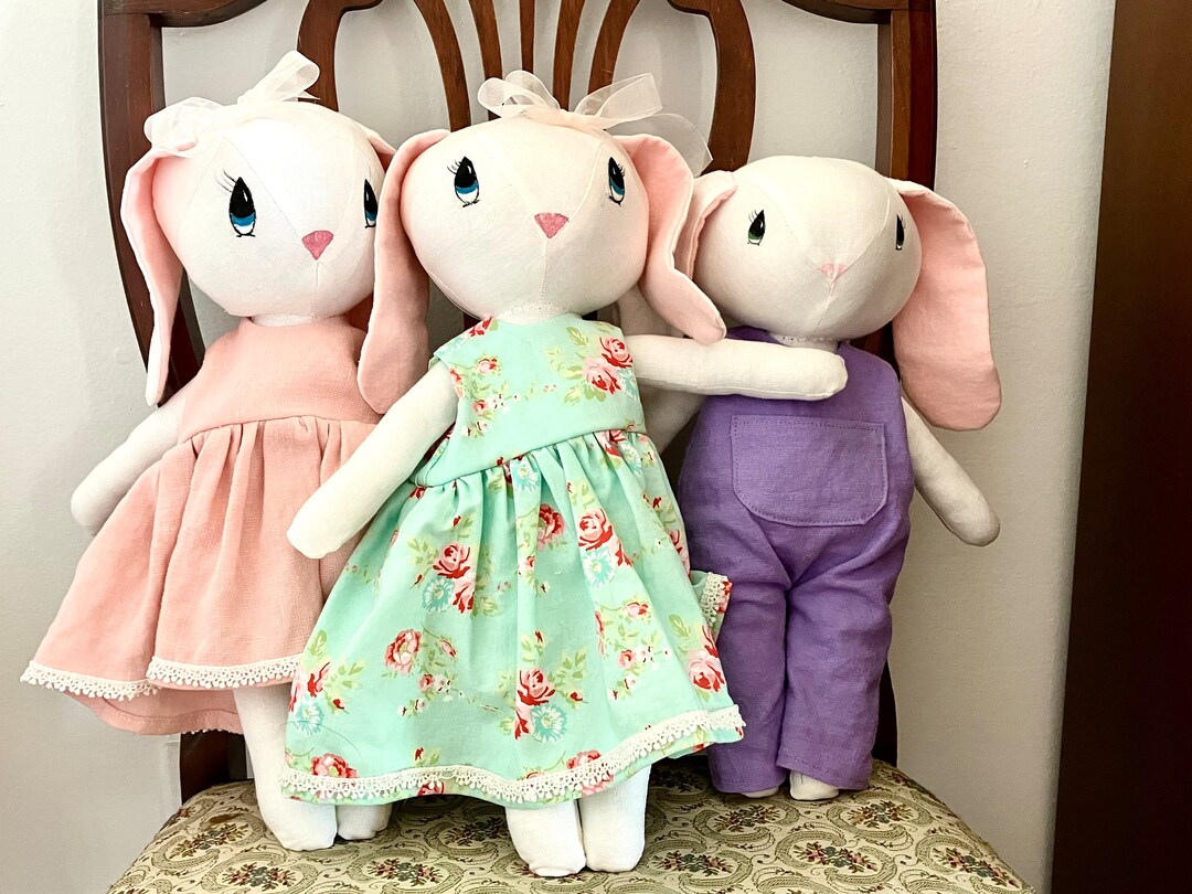 Handmade Bunny Stuffed Animals Wearing Dresses and Overalls Rabbit ...