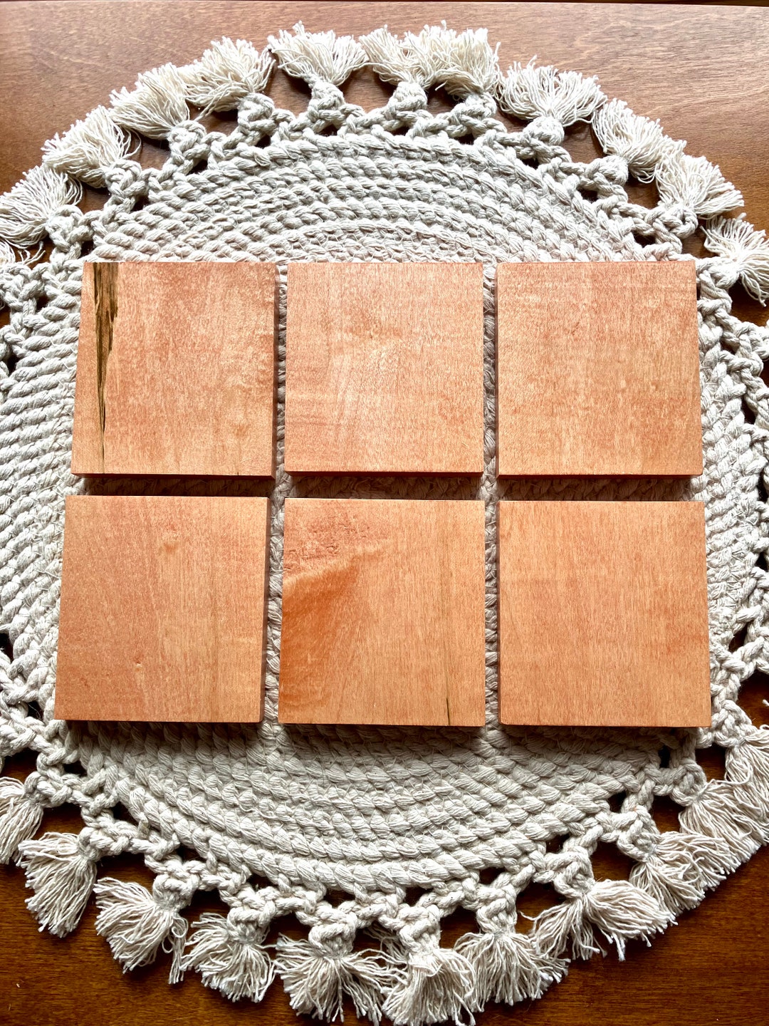 Oak Wood Coasters Set of 6 Finished Wood Coasters in Cherry Wood Stain ...