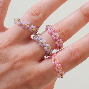 Beaded Daisy Ring, Seed Bead Flower Ring, Friendship Rings, Daisy Chain ...