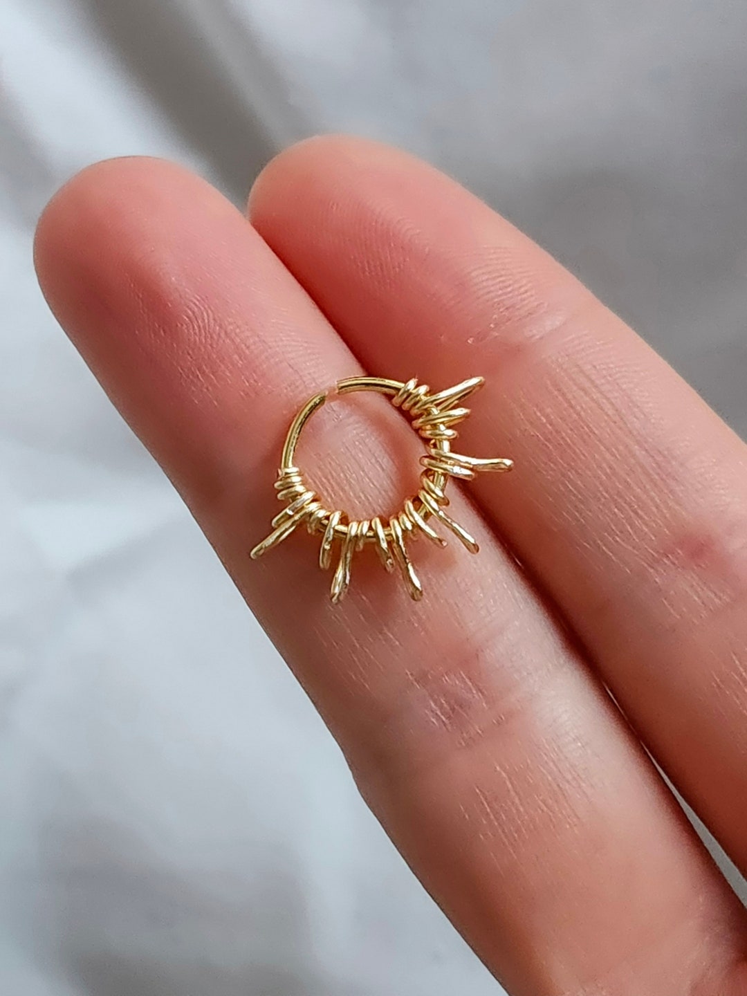 Wire Wrapped Sunburst Gold Nose Septum Ring - Handcrafted Sun Rays ...