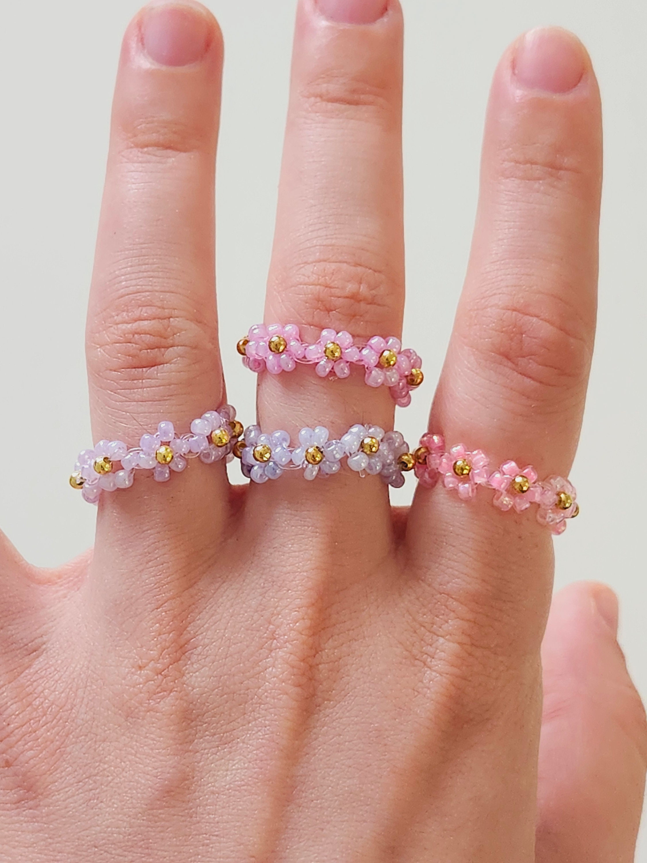 Beaded Daisy Ring, Seed Bead Flower Ring, Friendship Rings, Daisy Chain ...