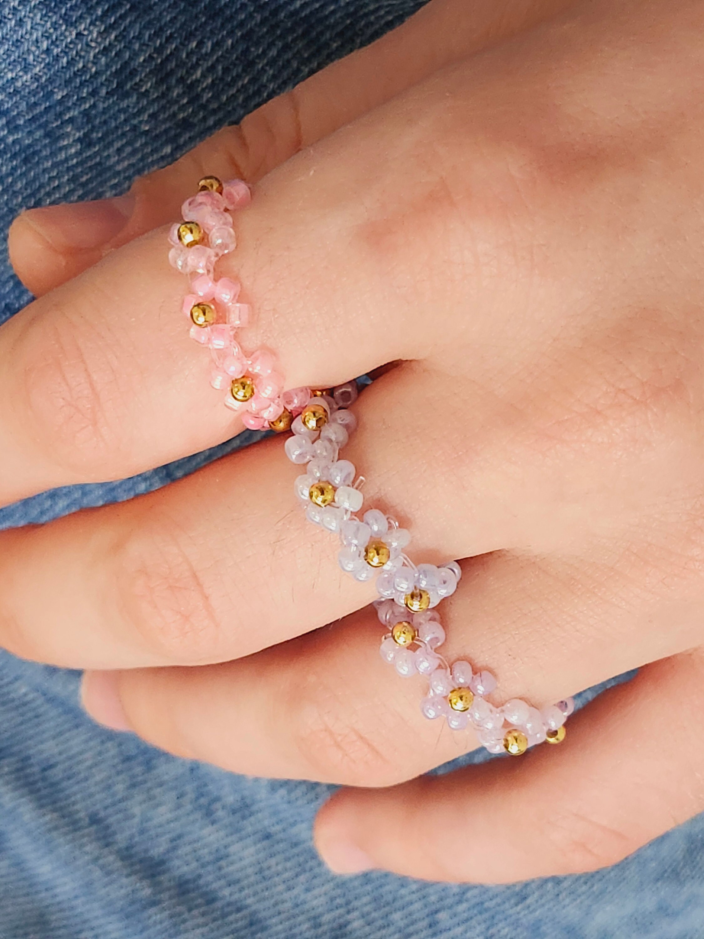 Beaded Daisy Ring, Seed Bead Flower Ring, Friendship Rings, Daisy Chain ...