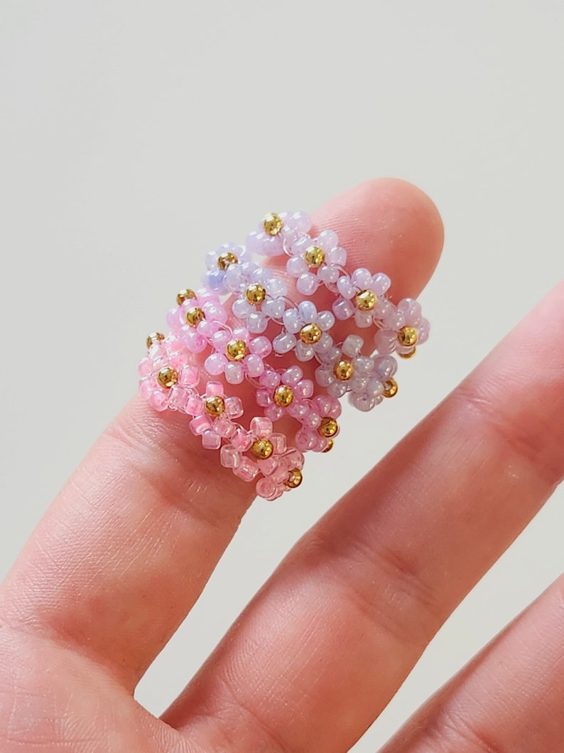 Beaded Daisy Ring, Seed Bead Flower Ring, Friendship Rings, Daisy Chain ...