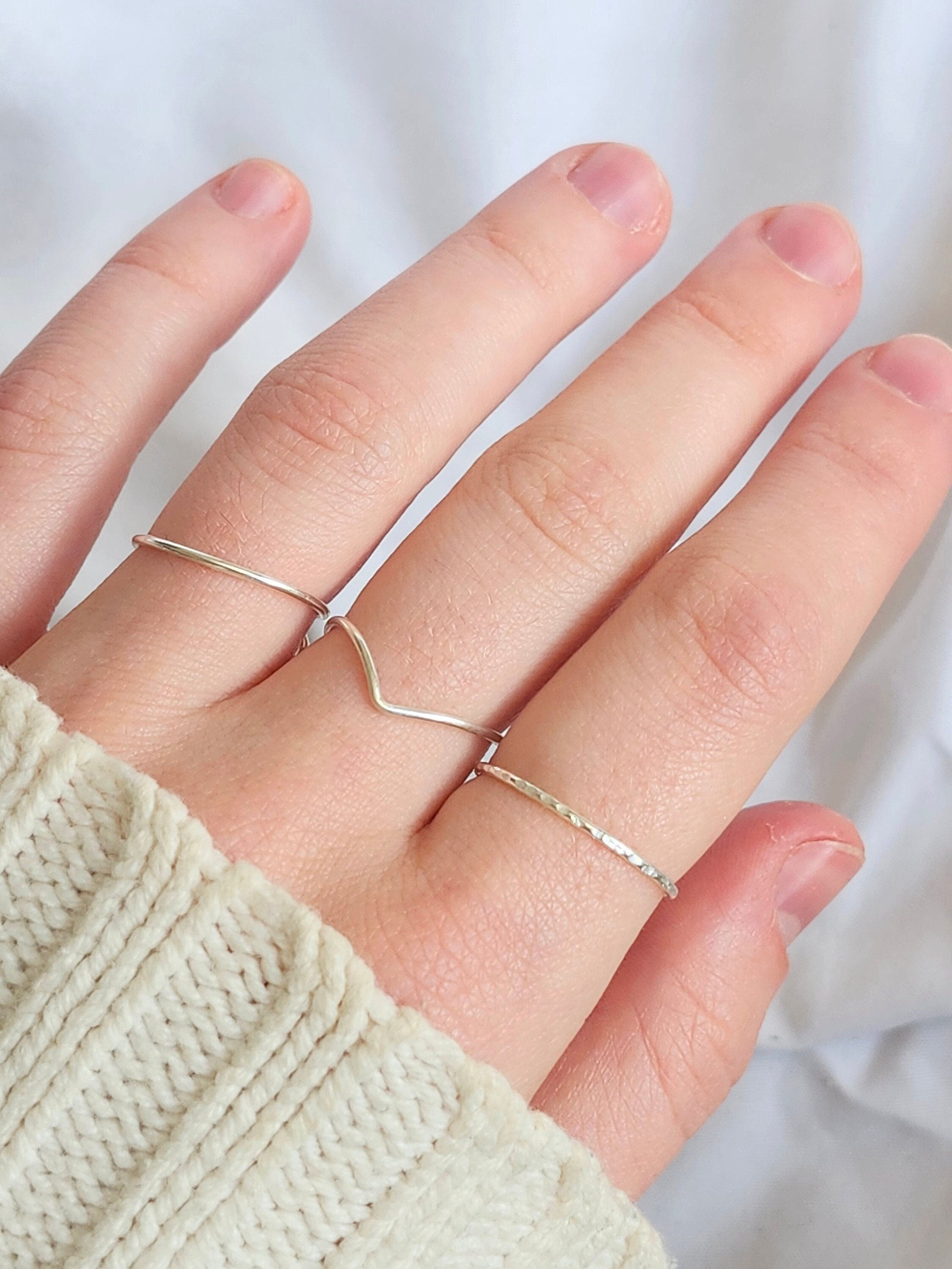 Set of 3 Gold Knuckle Rings - Midi, Stacking, Chevron - Adjustable Band ...