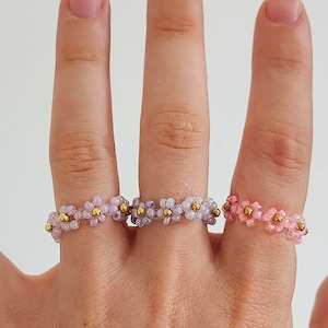 Beaded Daisy Ring, Seed Bead Flower Ring, Friendship Rings, Daisy Chain ...