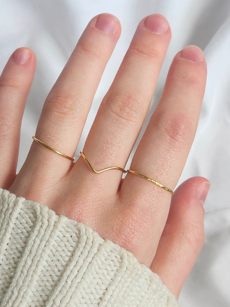Set of 3 Gold Knuckle Rings - Midi, Stacking, Chevron - Adjustable Band ...