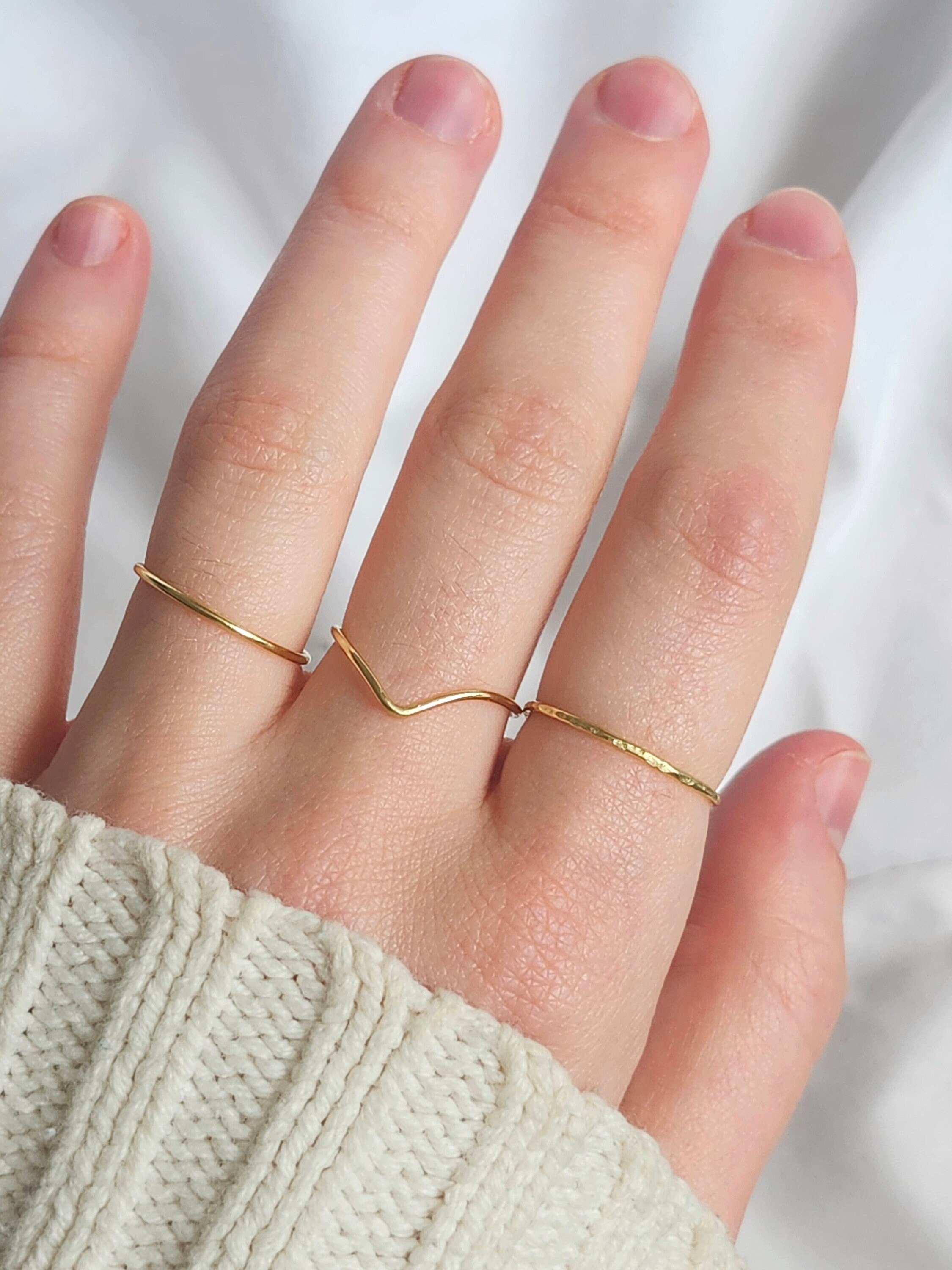 Set of 3 Gold Knuckle Rings - Midi, Stacking, Chevron - Adjustable Band ...