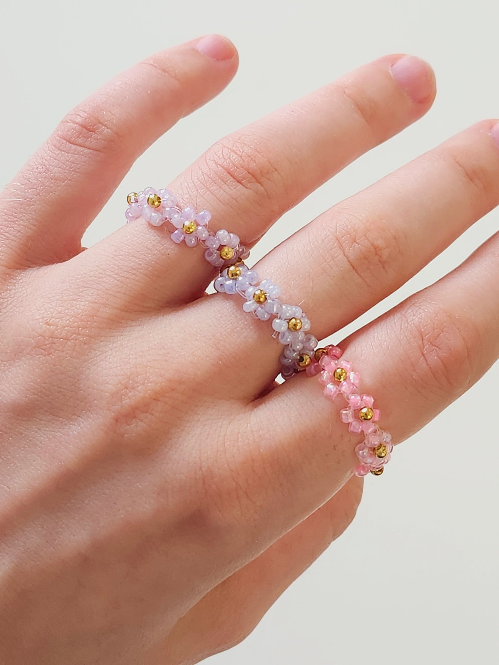Beaded Daisy Ring, Seed Bead Flower Ring, Friendship Rings, Daisy Chain ...