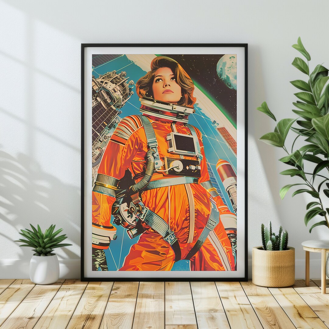 Female Explorer, Astronaut, Aesthetic Collage 70s Style Poster, Vintage ...