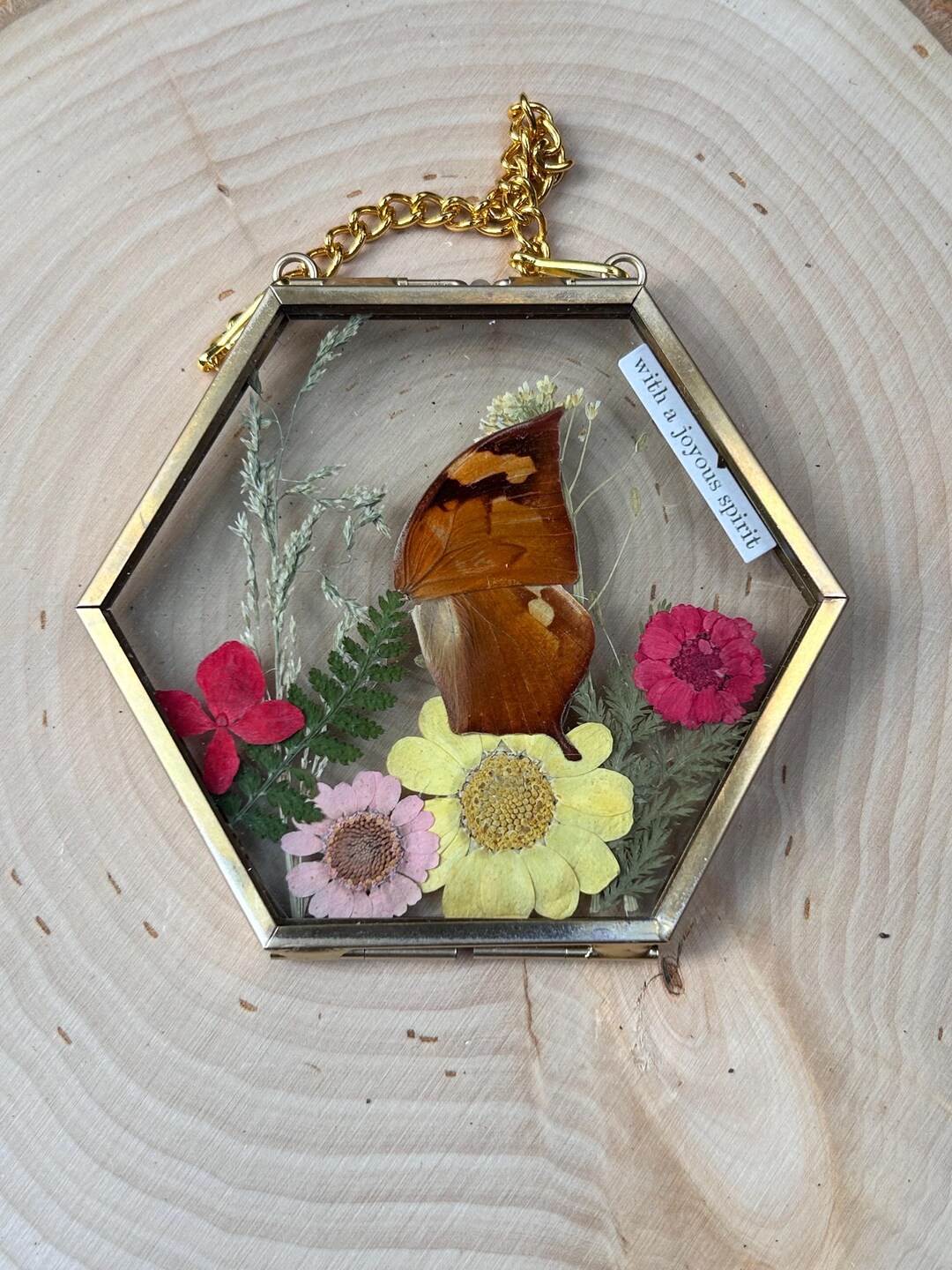 Pressed Flower Collage, With Butterfly Wings, Hexagonal, Double-sided ...