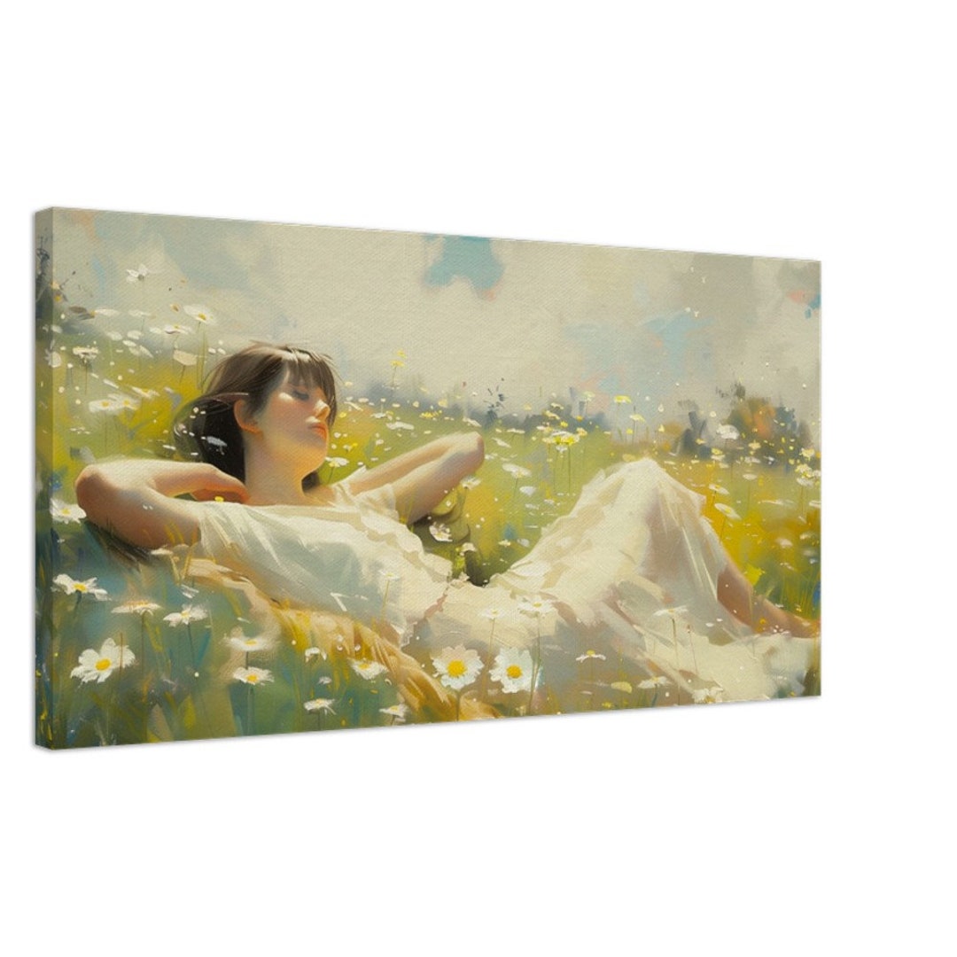 Reclining Lady Canvas Art Print: Daisy Meadow, Romantic Summer - Etsy