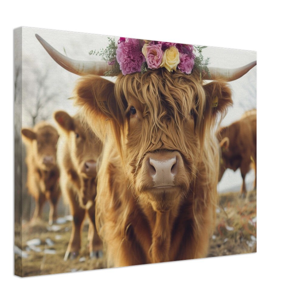Highland Cow Flower Crown Canvas Various Sizes and 2 Thicknesses - Etsy