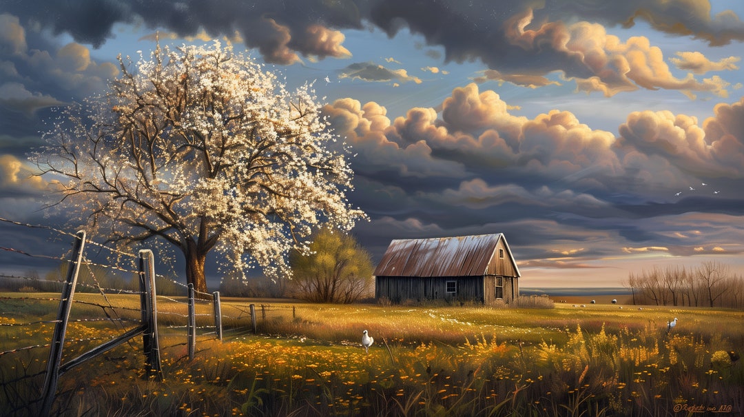 Terry Redlin Inspired Spring Farm Landscape Art for Frame TV (digital ...