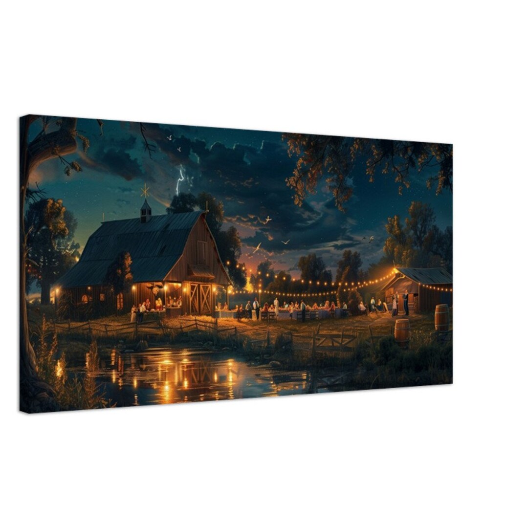 Evening Rural Barn Party Image on Canvas in Various Sizes and 2 ...