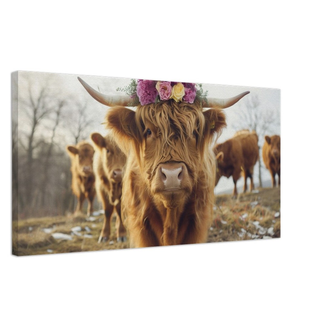 Highland Cow Flower Crown Canvas Various Sizes and 2 Thicknesses - Etsy