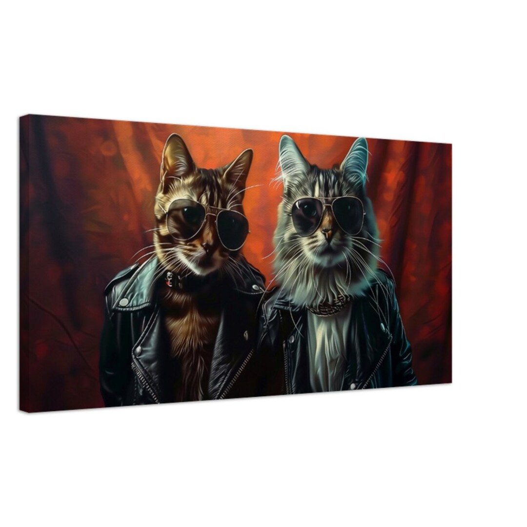 Cool Cats Canvas Print, Feline Mobsters Art, Monochromatic Home Decor ...