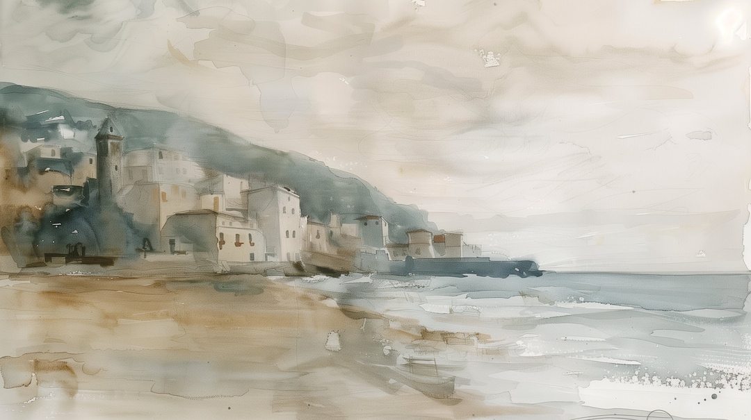 Moody Seaside Digital Download - Dramatic Seaside Town Scene, Neutral ...