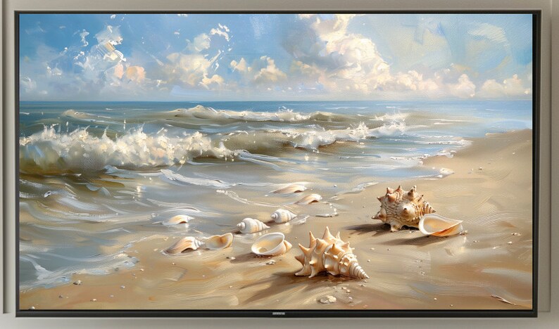 Seashells Beach Oil Painting: Serene Coastal Art (digital Download) - Etsy