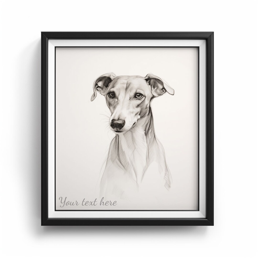Personalized Greyhound Dog Sketch ⋆ Custom Monochrome Pet Drawing ⋆ ...