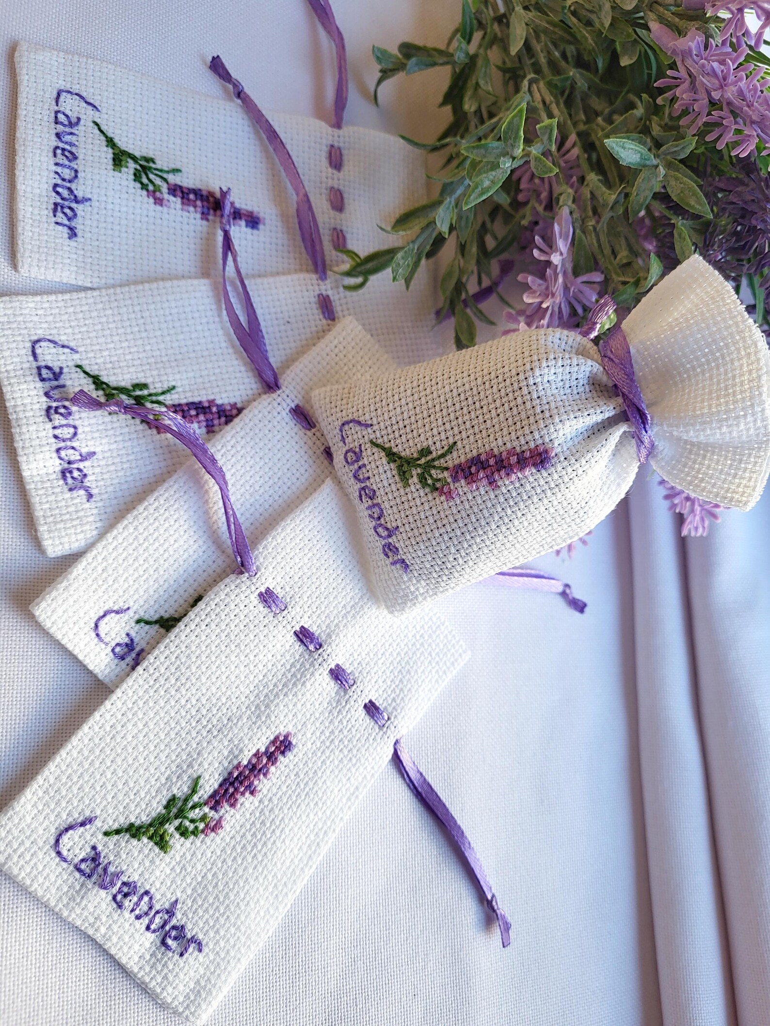 Set of 5 Hand Embroidered Lavender Sachets. Empty Aroma Pouches ...