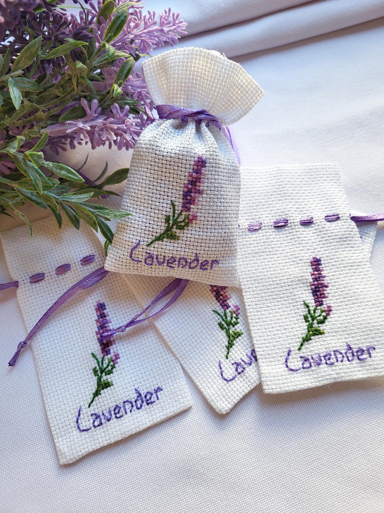 Set of 5 Hand Embroidered Lavender Sachets. Empty Aroma Pouches ...