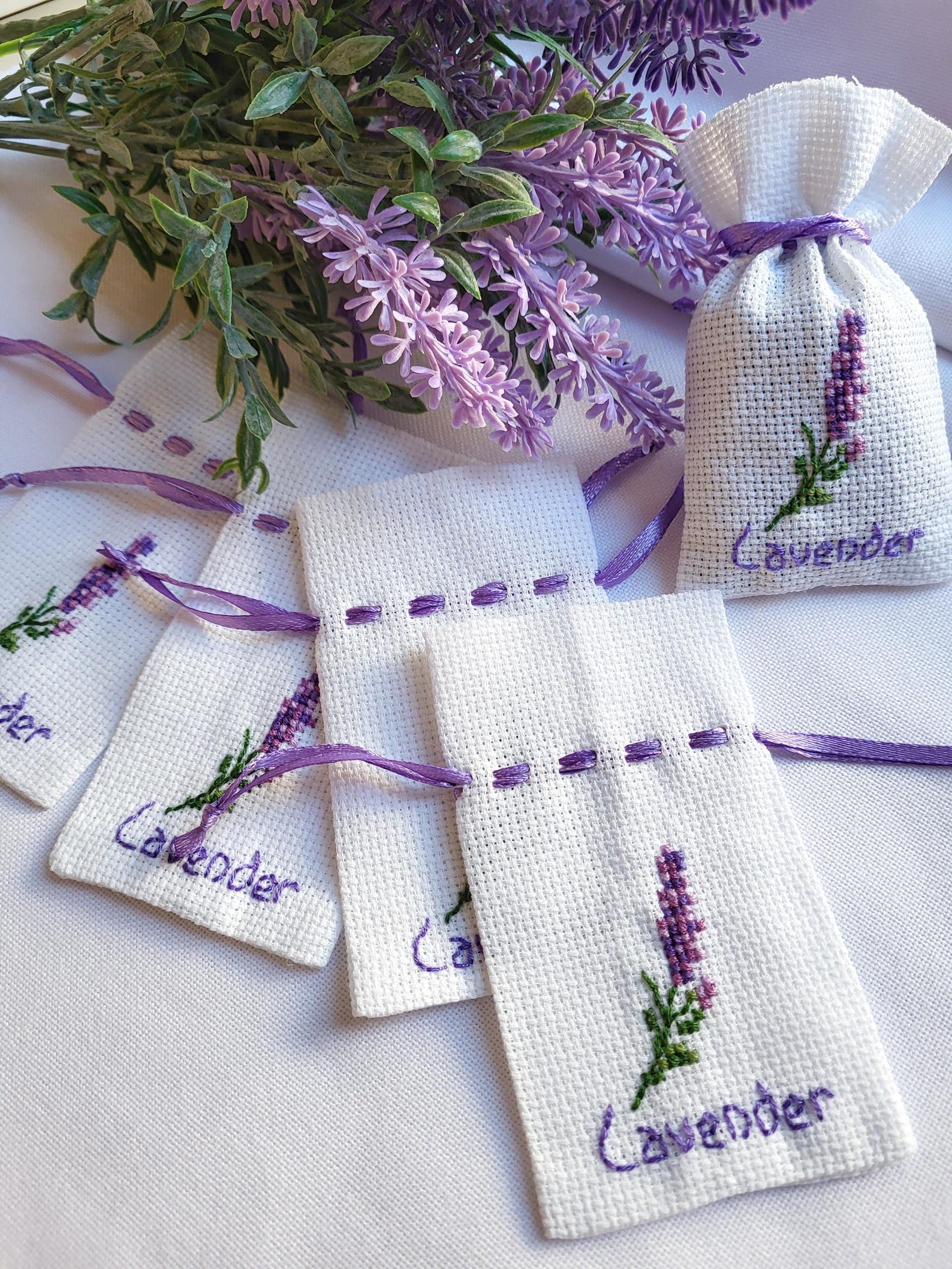Set of 5 Hand Embroidered Lavender Sachets. Empty Aroma Pouches ...