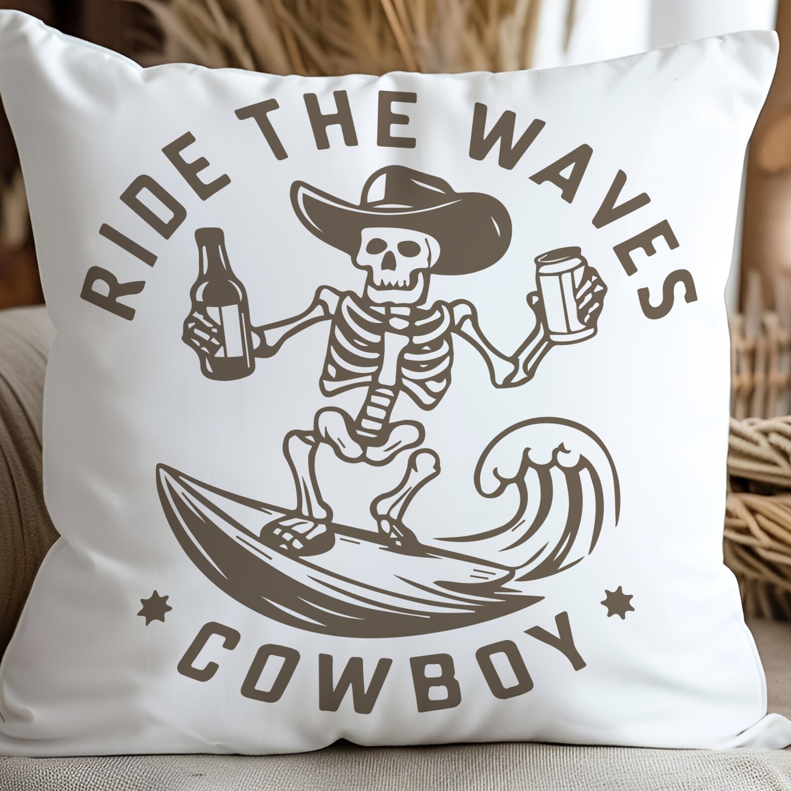 Ride the Waves Cowboy Svg, Surfing Cowboy Skeleton SVG for Print & Cut ...