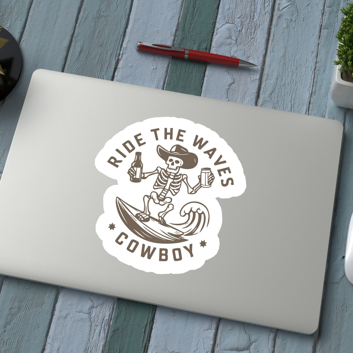 Ride the Waves Cowboy Svg, Surfing Cowboy Skeleton SVG for Print & Cut ...