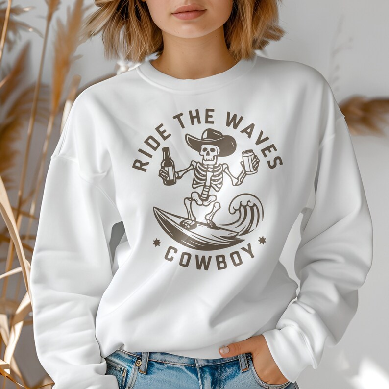 Ride the Waves Cowboy Svg, Surfing Cowboy Skeleton SVG for Print & Cut ...