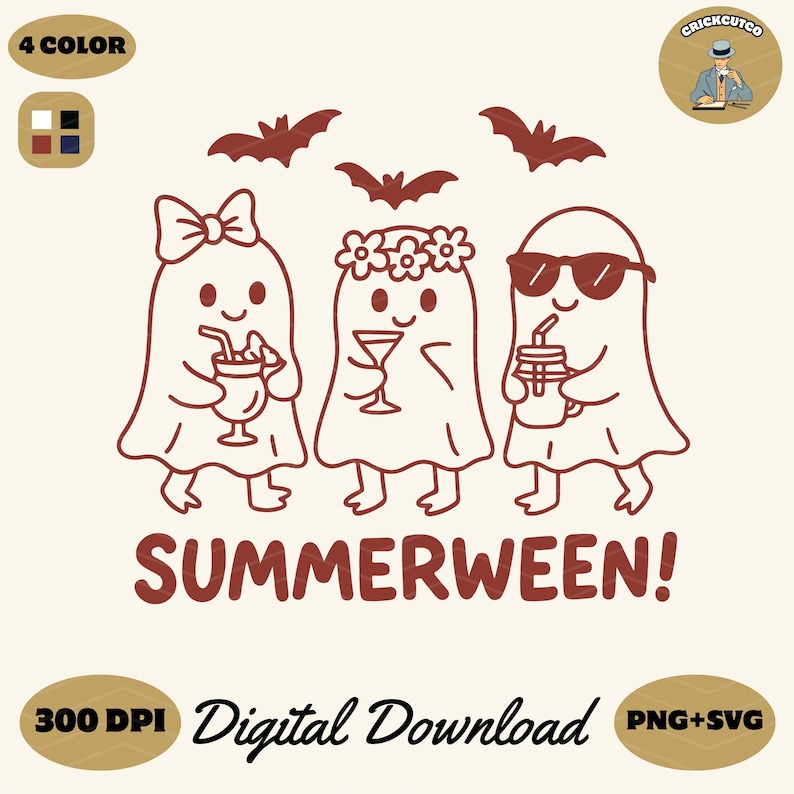 Summerween Ghost SVG PNG: Spooky Season Retro Halloween Design (digital ...