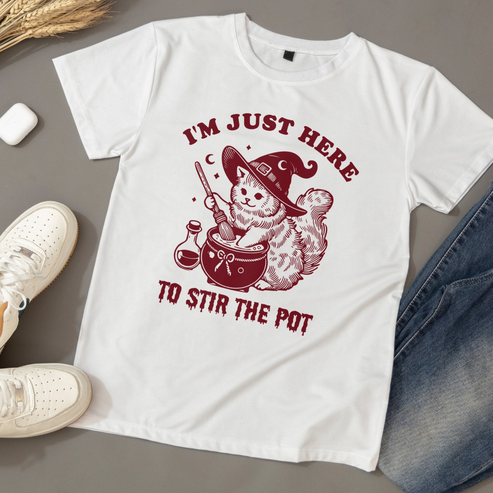 I'm Just Here to Stir the Pot SVG PNG Files, Funny Retro Cat Spooky ...