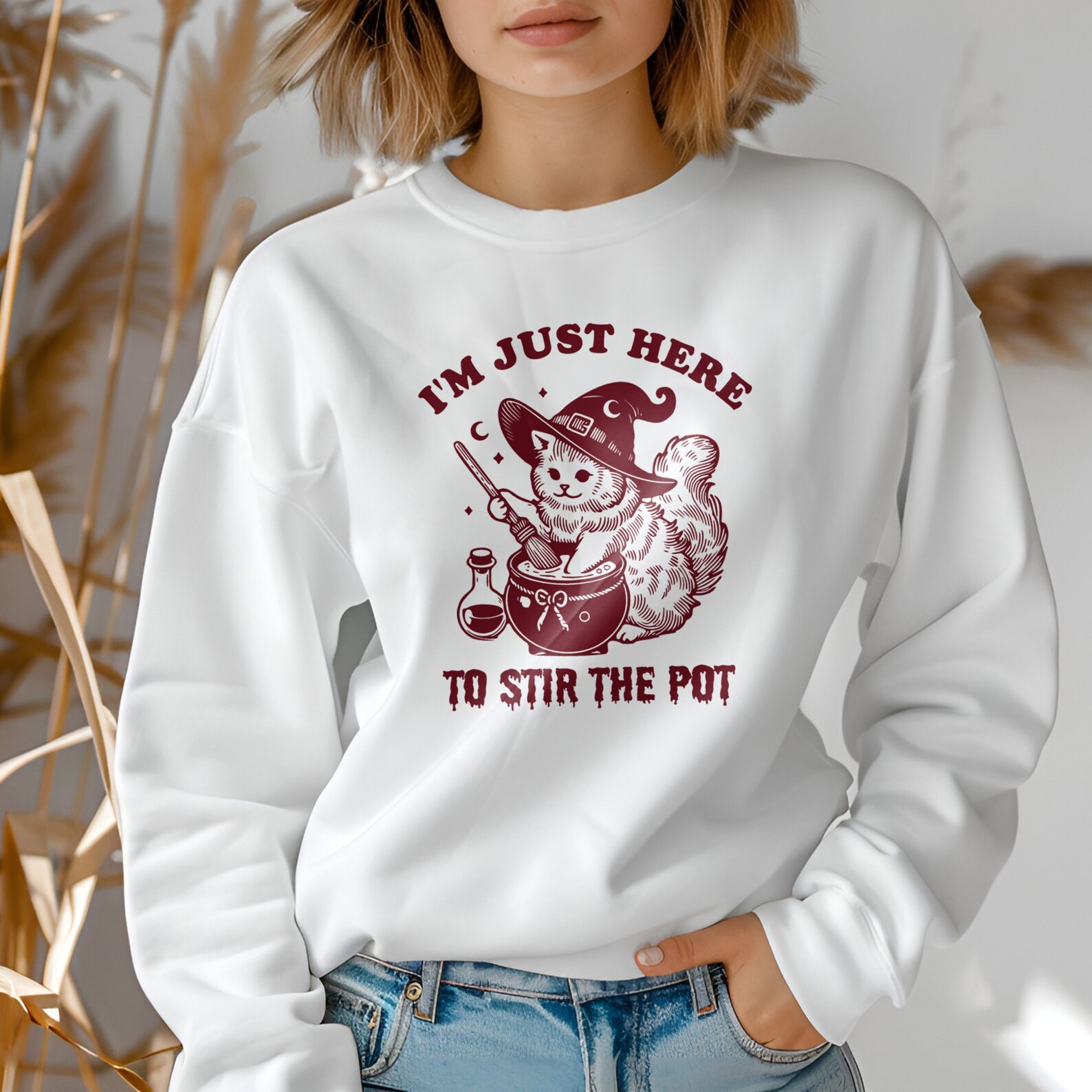 I'm Just Here to Stir the Pot SVG PNG Files, Funny Retro Cat Spooky ...