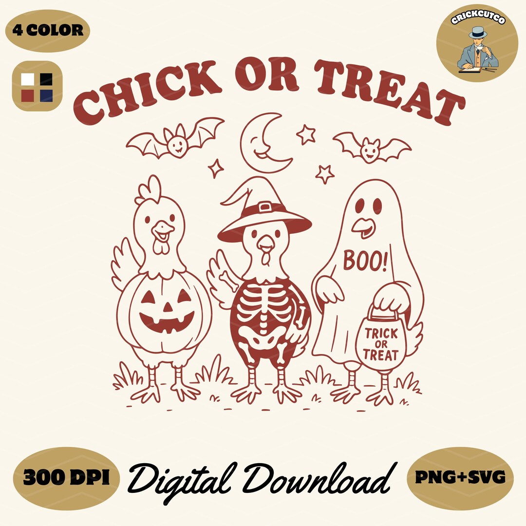Vintage Halloween Chicken Witch PNG SVG: Chick or Treat Sublimation ...