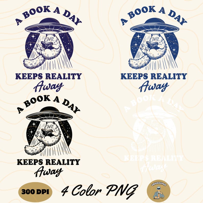 Funny Cat Reading Book SVG PNG: Retro Book Lover Design (digital ...