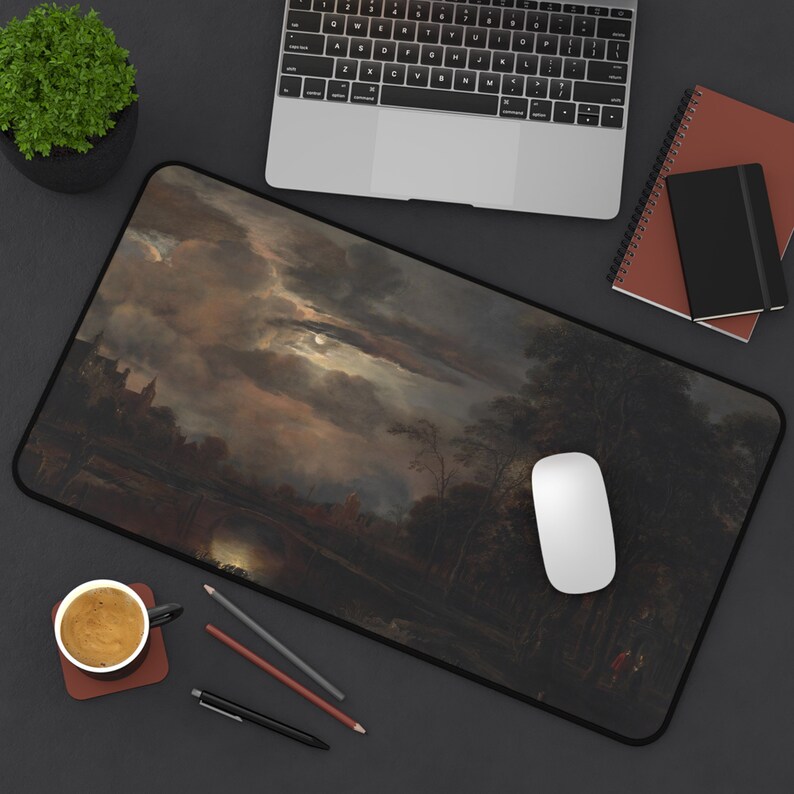 Moonlit Landscape With Bridge, Aert Van Der Neer; Desk Mat for Mouse ...