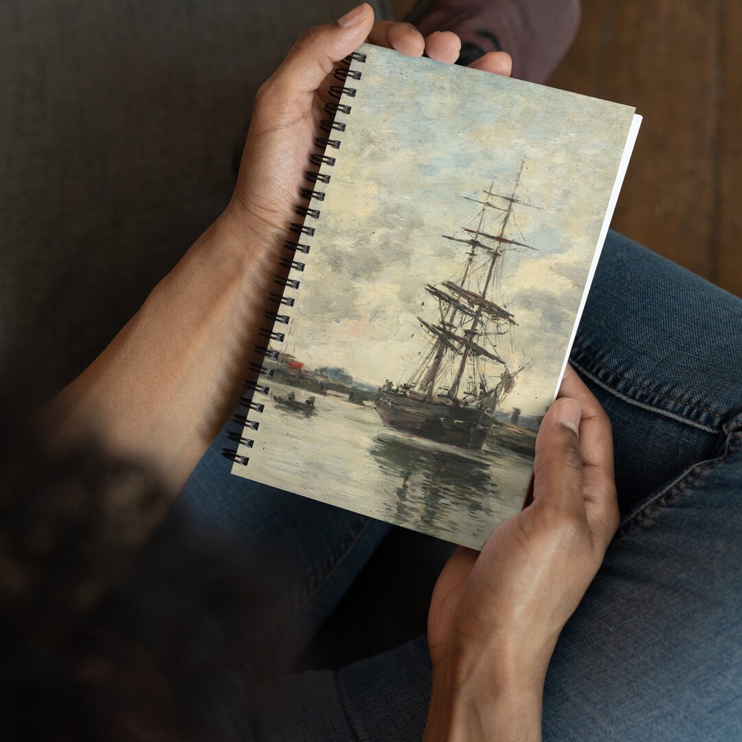 Ship on the Touques, Eugene Boudin; Dotted Notebook, Spiralbound ...