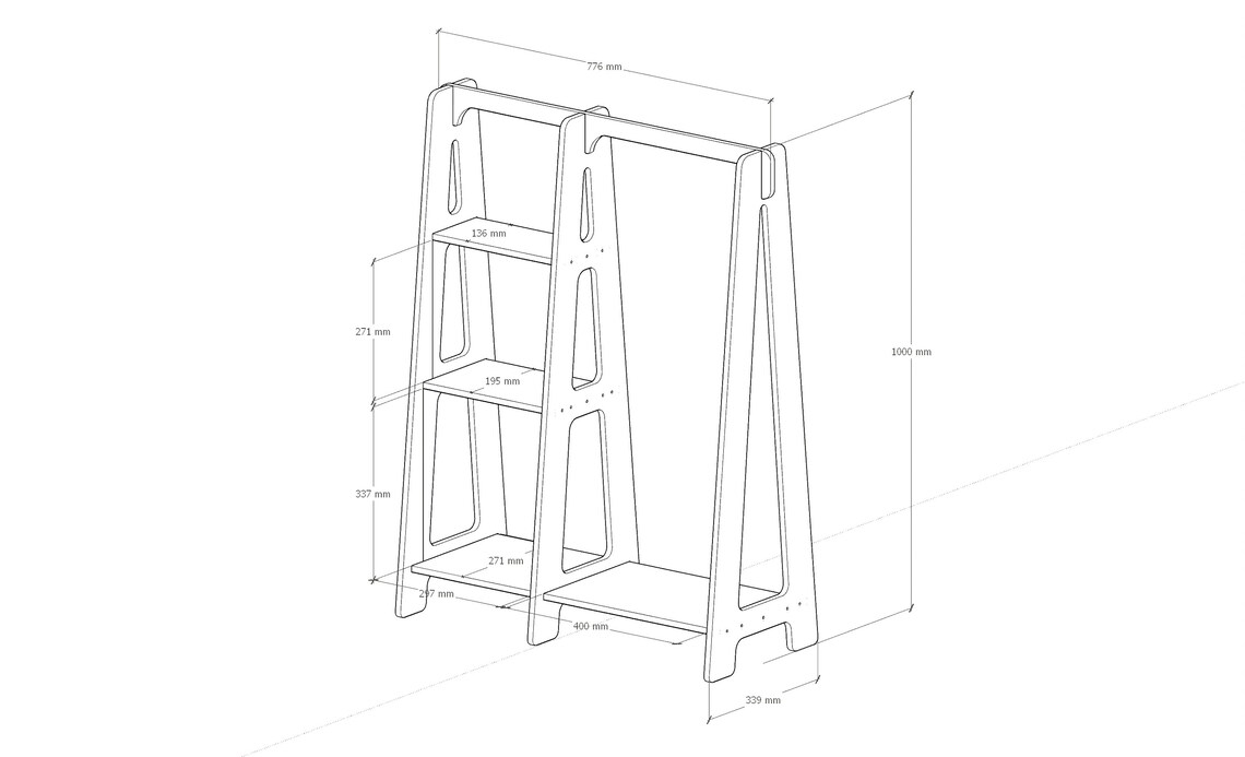 KIDS CLOTHING RACK Type A With Shelves, Wood Clothes Rack, Montessori ...