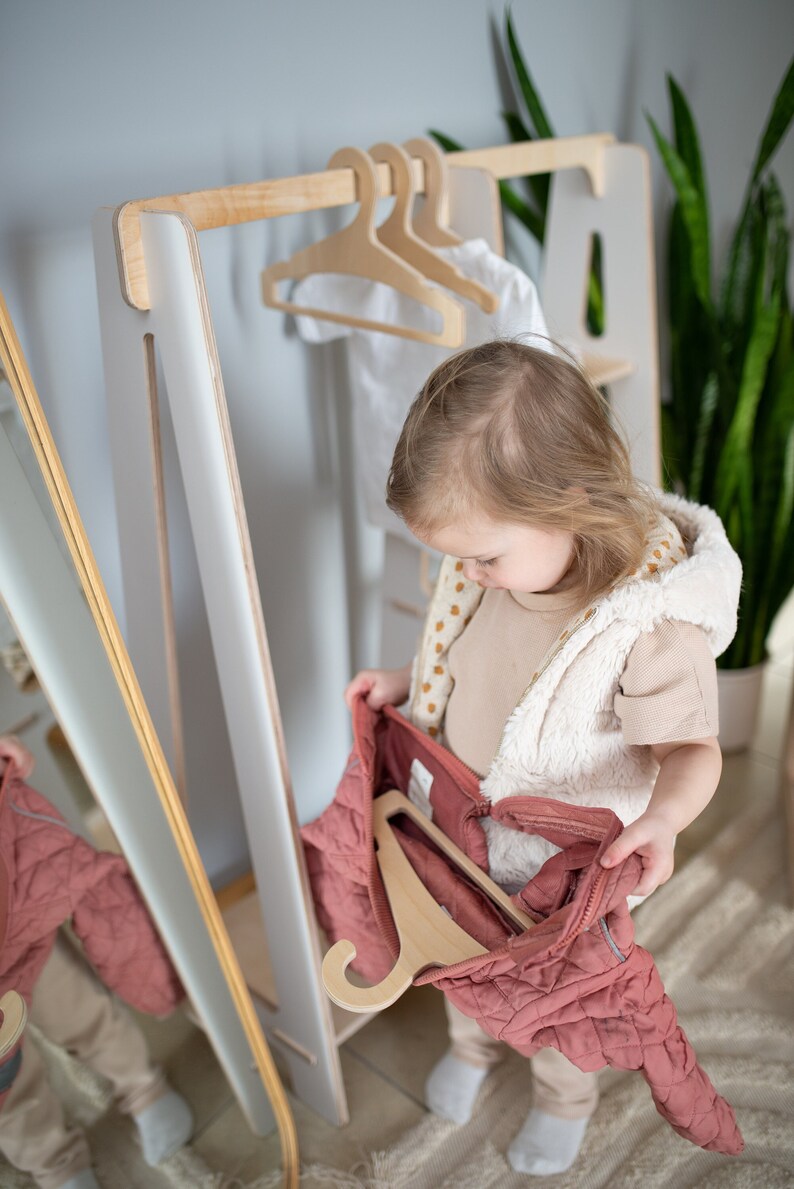 KIDS CLOTHING RACK Type A With Shelves, Wood Clothes Rack, Montessori ...