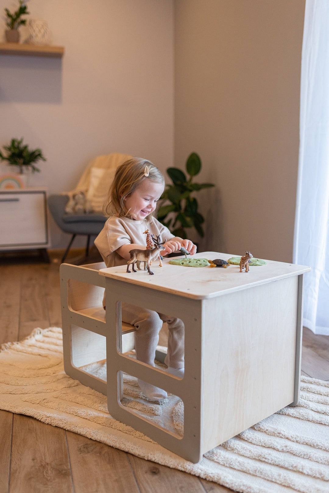 Montessori Wooden Kids Play Table Set, Toddler Table Set OR Preschool ...