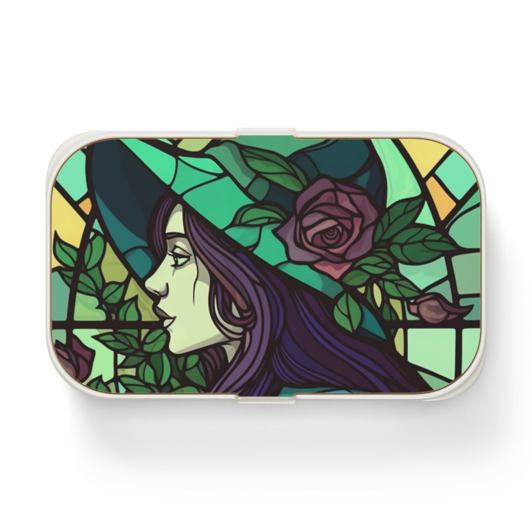 Bento Box Stained Glass Witch Lunch Box Witchy Lunch Box Green Witch ...