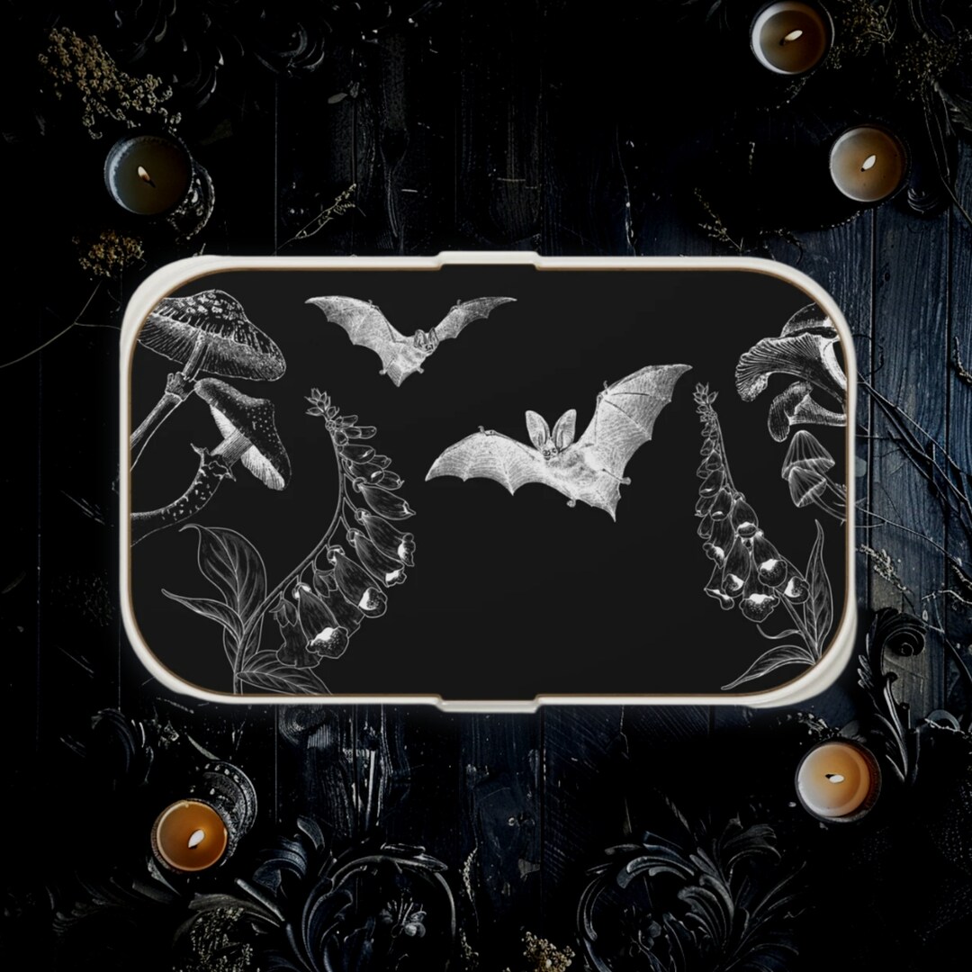 Bento Bat Lunch Box Gothic Floral Cottagecore Mushroom Container Green ...