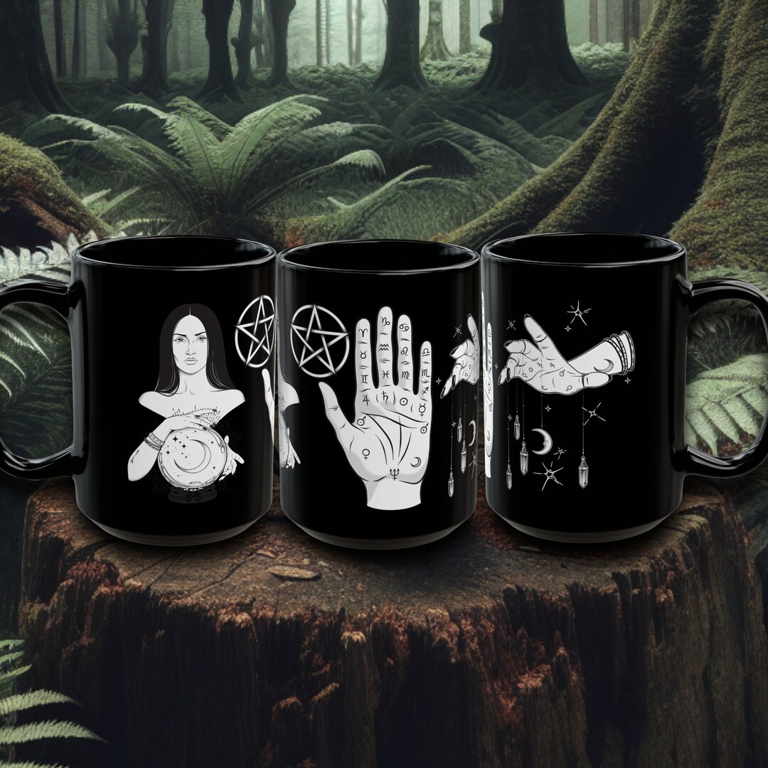 Witchy Pagan Crystal Mug Witchcraft Goth Magic Cup Palm Reading ...