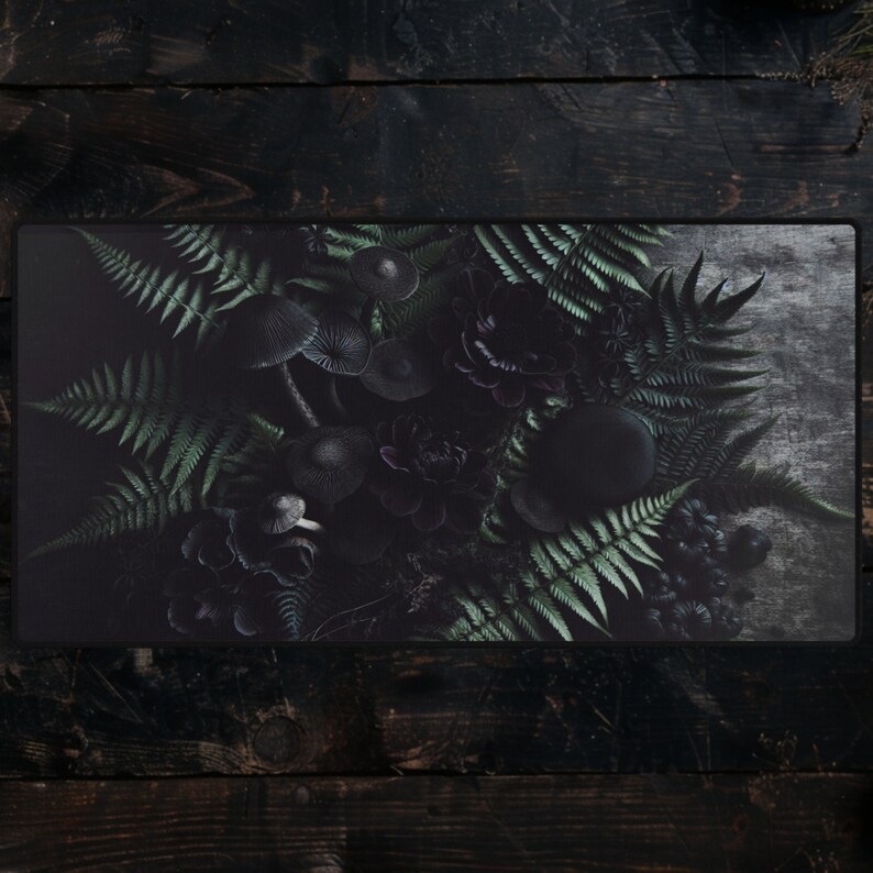 Gothic Floral Fern Dark Academia Desk Mat Mouse Keyboard Pad Mushroom ...
