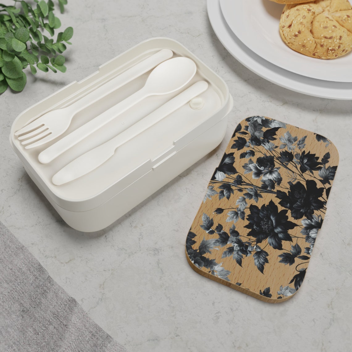 Black Floral Bento Box Dark Academia Plant Forest Lunch Accessory ...
