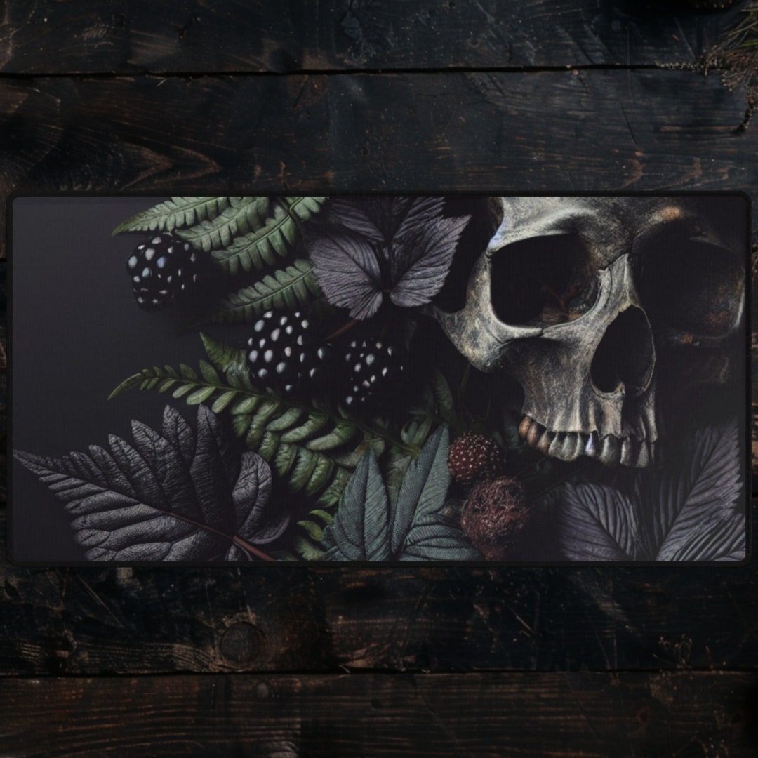 Gothic Floral Fern Skull Berry Dark Academia Desk Mat Mouse Keyboard ...