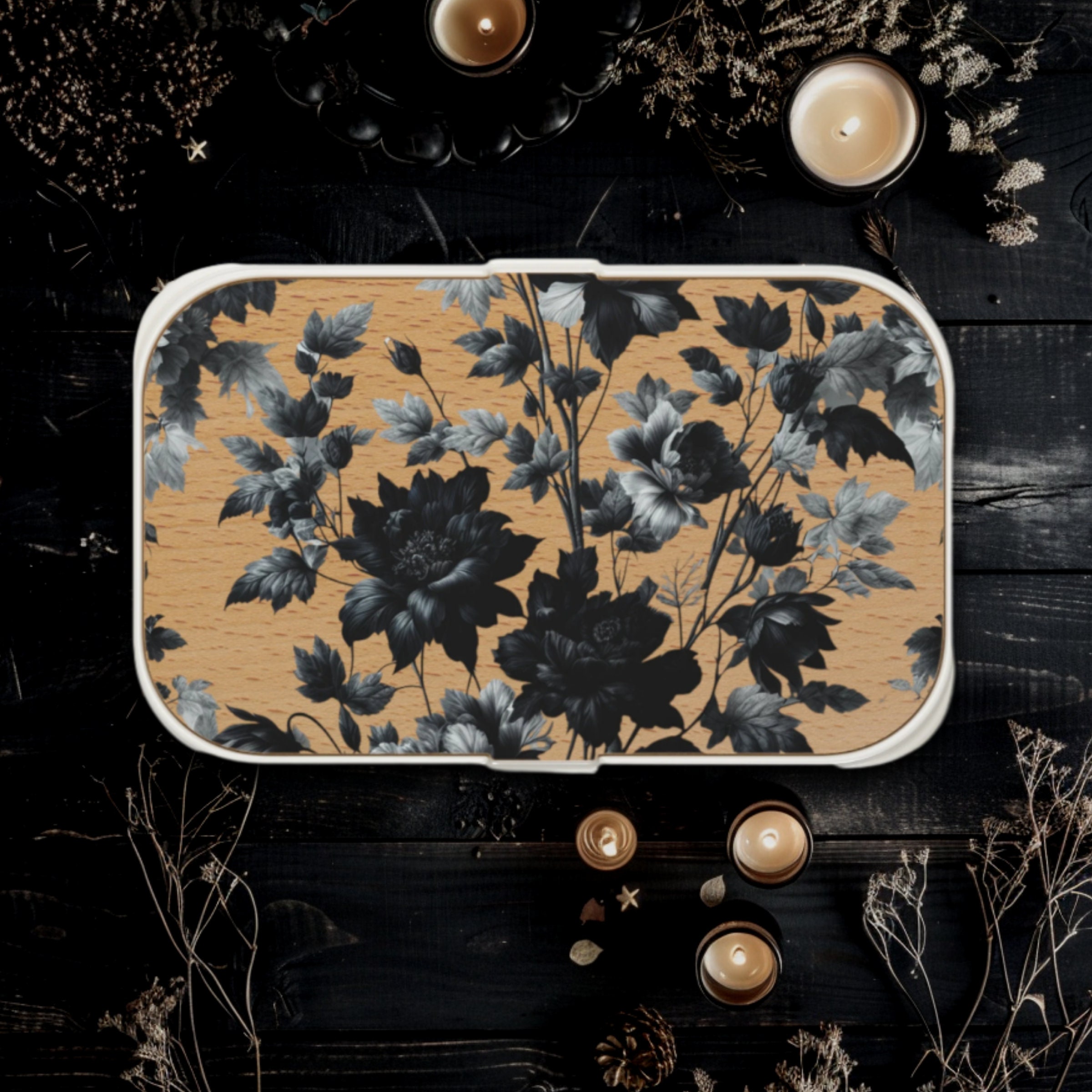 Black Floral Bento Box Dark Academia Plant Forest Lunch Accessory ...